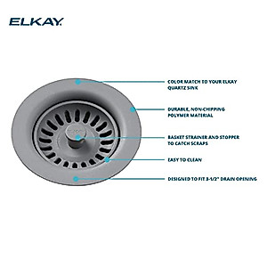 Elkay LKQS35BK Polymer Drain Fitting with Removable Basket Strainer and Rubber Stopper, Black
