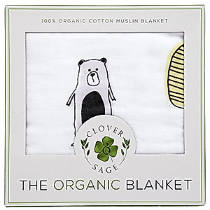 Clover & Sage Organic Muslin Baby Toddler Blanket - 100% Hypoallergenic Cotton Bed Blankets - Cuddle Bears