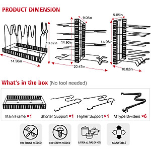 G-TING Pot Rack Organizers, 8 Tiers Pots and Pans Organizer for Kitchen Organization & Storage, Adjustable Pot Lid Holders & Pan Rack for Kitchen, Lid Organizer for Pots and Pans With 3 DIY Methods