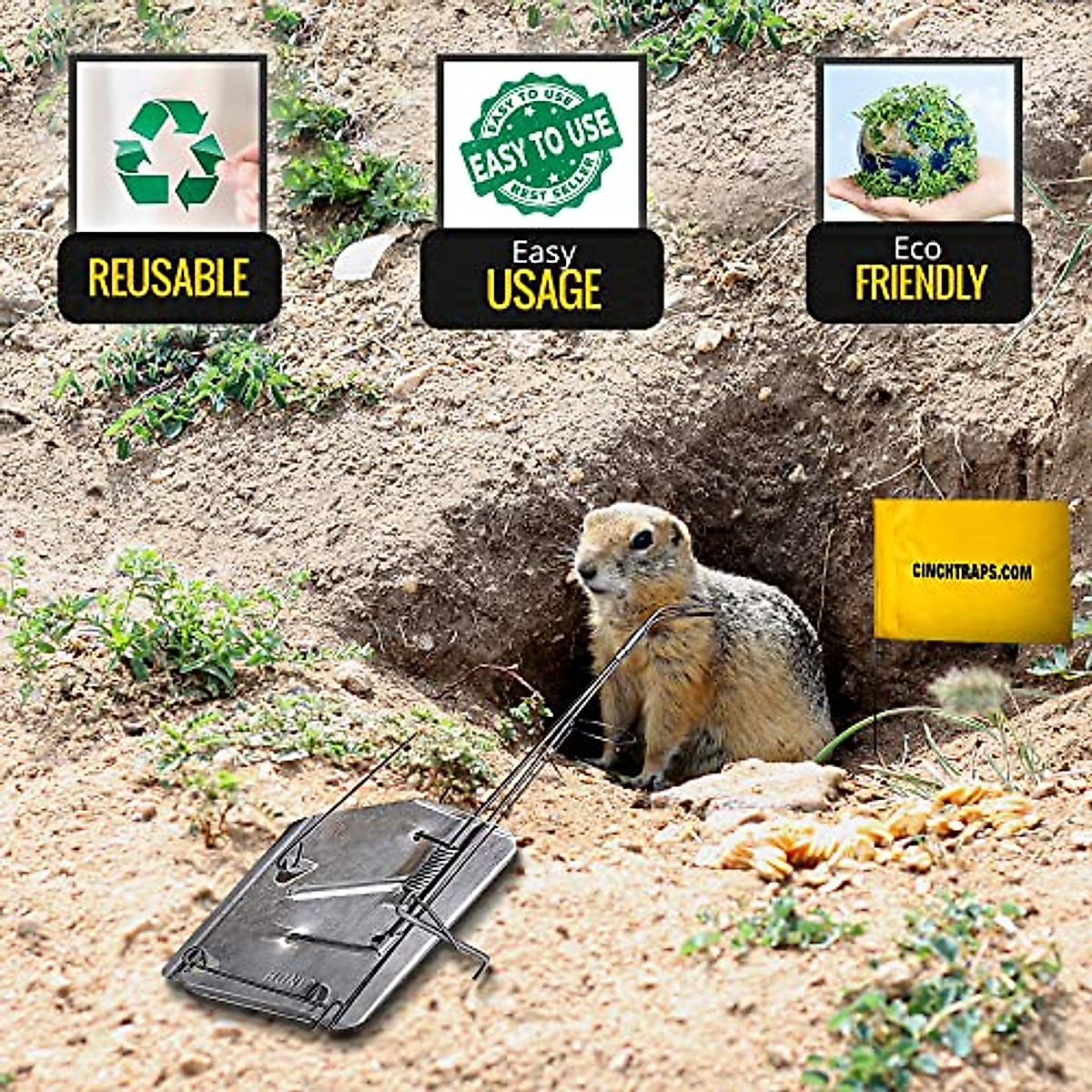 Cinch Gopher Trap Kit - Small (1 Pack ) Heavy Duty, Reusable Rodent Trapping System, Weather Resistant, Outdoor Use - for Sports Fields, Ranches, Yards and More - Personal and Professional-Grade Use