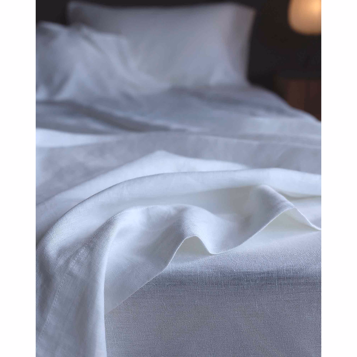 XZ XIFA White Linen Sheets Full Set, 100% Washed French Flax Organic Linen, Breathable and Cooling Sheets for Hot Sleepers - Queen Bed Set (1 Flat, 1 Fitted, 2 Pillowcases)