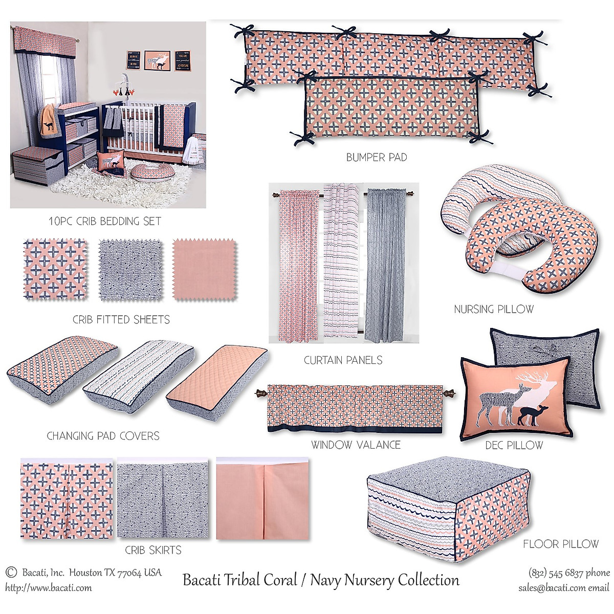 Bacati - Plush Baby Blanket Tribal/Aztec Coral/Navy Embroidered 30 x 40 inches