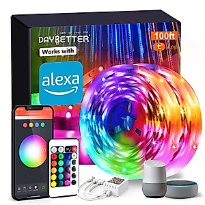 DAYBETTER Smart WiFi Led Lights 100ft, Tuya App Controlled Led Strip Lights, Work with Alexa and Google Assistant, Timer Schedule Led Lights Strip, Color Changing Led Lights for Bedroom Party Kitchen