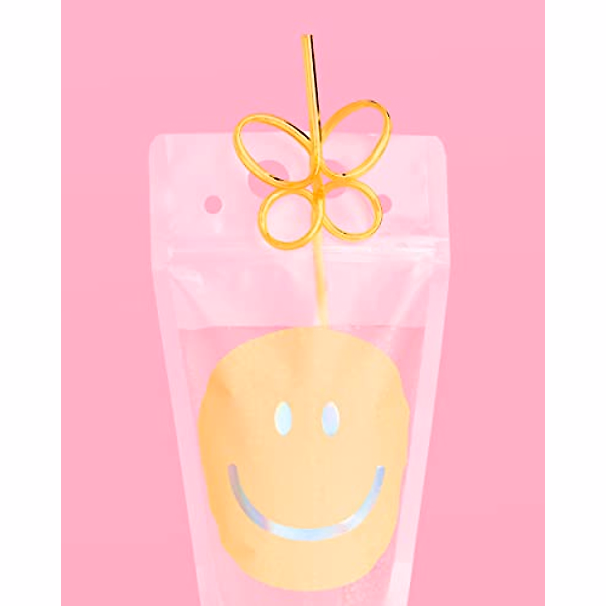 xo, Fetti Smiley Drink Pouches + Butterfly Straws - 16 count | Bday Cups, Happy Pastel Birthday Party Decorations, Cute Bachelorette Party, Cool Drinkware