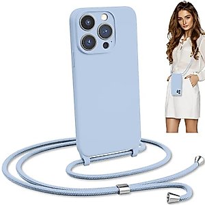 blaspins Crossbody Lanyard Strap Case for iPhone 14 Pro Max, Neck Cross Body, Adjustable Holder Removable, Drop Protection Shockproof, Hands-Free Silicone Case 6.7 inch, 150 cm Strap, iP14PM - Blue