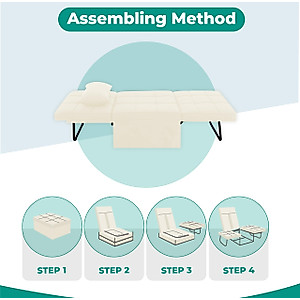 Naomi Home Convertible Sofa Bed, 4 in 1 Chair Bed Sleeper for Adults, Linen Sleeper Sofa Bed Chair, Ottoman Bed Sleeper with Adjustable Backrest, Modern fold Out Chair Bed for Living Room, Cream