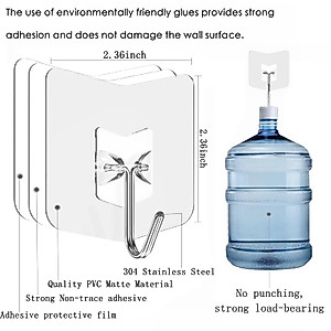 Nabreeli Adhesive Hooks for Hanging 12 Pack: Heavy Duty Wall Hooks 304 Stainless Steel Self Adhesive Towel Hook Waterproof Transparent Sticky Hooks for Kitchen Glass Door (12)