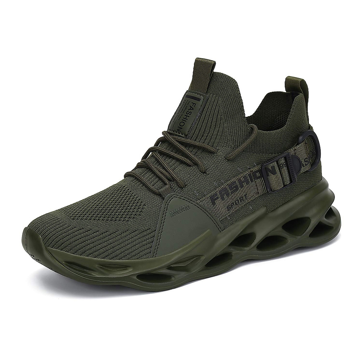 Nihaoya Running Shoes for Men Slip on Breathable Tennis Shoes Sport Athletic Blade Type Sneakers Army Green 7.5