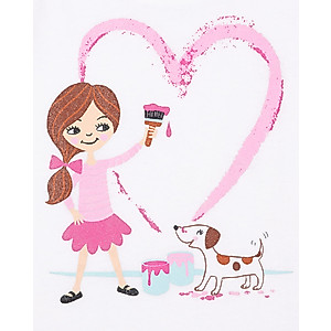 The Children's Place Baby Toddler Girls Short Sleeve Graphic T-Shirt 2-Pack, Girl & Dog/Girls & Cat, 3T