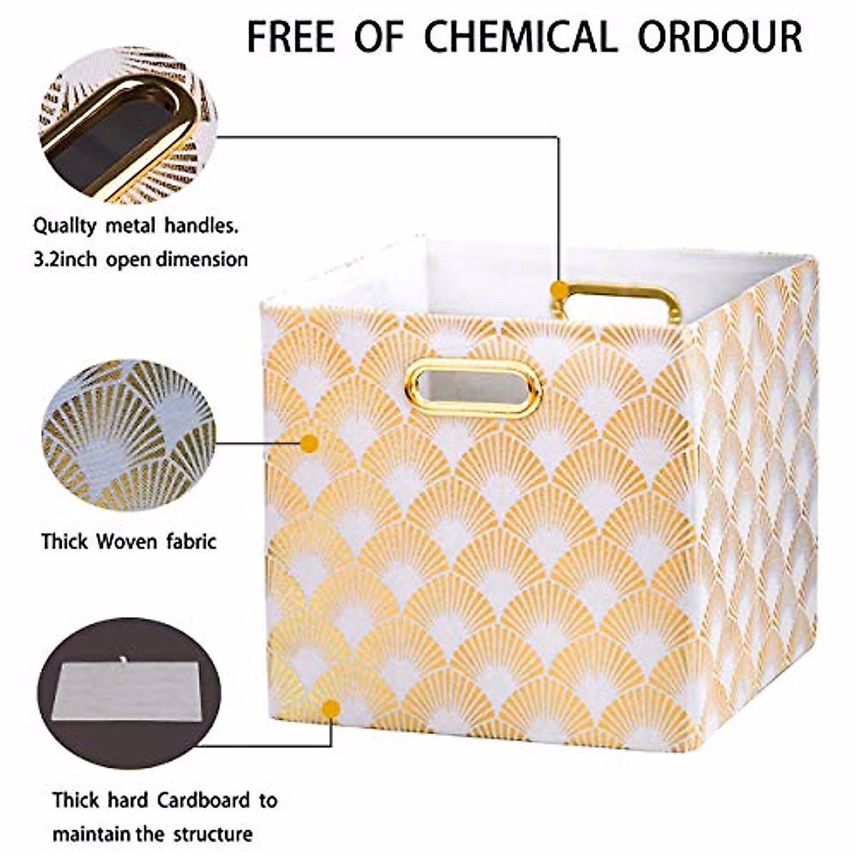 BAIST Cube Storage Organizer Foldable Storage Cubes Bins Fabric Storage Box 13 x 13 Cubby Storage Bins with Handles for Closet, Cloth, Food, Kids, Dog, Bathroom, Toy, Office, Shelf (4-Pack, Fan Gold)