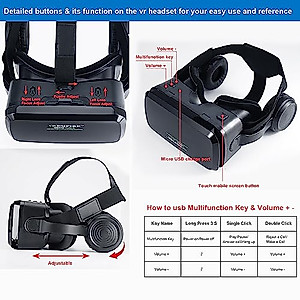 Virtual Reality headsets 3D Glasses Helmets VR Goggles VR Headsets for Phone Cell Phone for TV Movies Video Games Compatible to iOS Android Support 4.7” to 7.3” Mobile Screen with Controller (BR100)