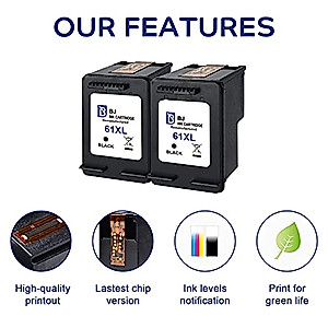 BJ Remanufactured Ink Cartridge Replacement for HP 61XL 61 XL Compatible with HP Envy 4500 5530 5535 HP OfficeJet 2620 4630 4635 HP DeskJet 1000 1010 2050 2540 3000 3050 3516 Printer(2 Black)