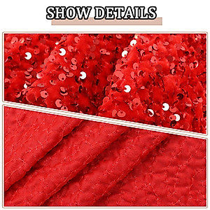 PATYDEST Red Sequin Fabric Velvet Stretch Fabric by The Yard Glitter Sequin Fabric Sensory Wall Sequence Material Fabric Large Sequins Fabric Dress Mermaid Quilting Fabric for Sewing Cloth DIY Craft