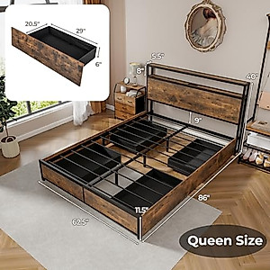 Giantex Queen Bed Frame with LED Lights Headboard and 4 Storage Drawers, Metal Platform Bed with Outlets and USB Ports Charging Station, Smart LED Bed Frame, Easy Assembly, No Box Spring Needed