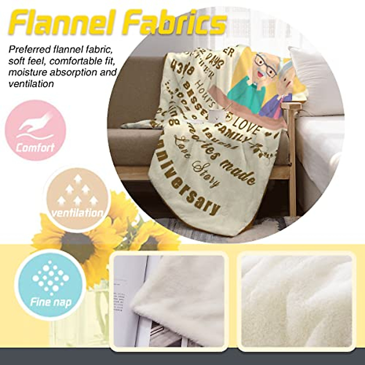 MICARE 50th Anniversary Blanket Gifts - Gifts for 50th Wedding Anniversary - Golden 50 Years of Marriage Gifts for Dad, Mom, Grandpa, Grandma, Grandparents - 50th for Husband Wife 60"X 80"