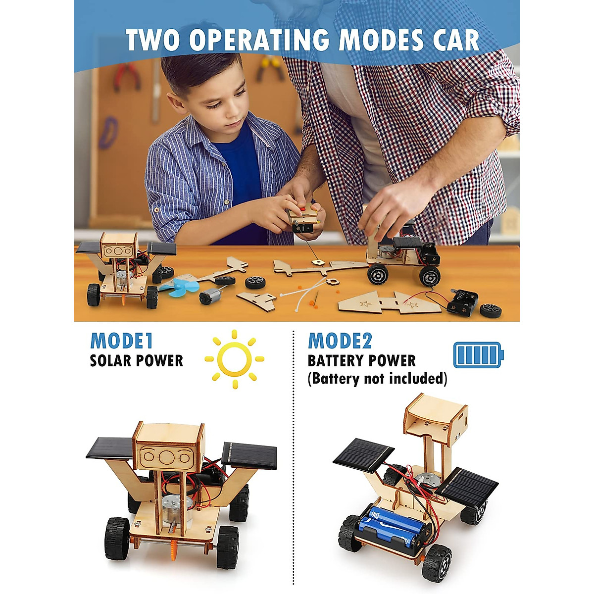 Poraxy STEM Model Car Kits, Toys for Boys Age 8-12, 5 in 1 Kids Wood Building Kit 8-10, 3D Wooden Puzzles, Educational Science Crafts Kits, Birthday Gifts for 8 9 10 11 12 13 14 Years Old Boys
