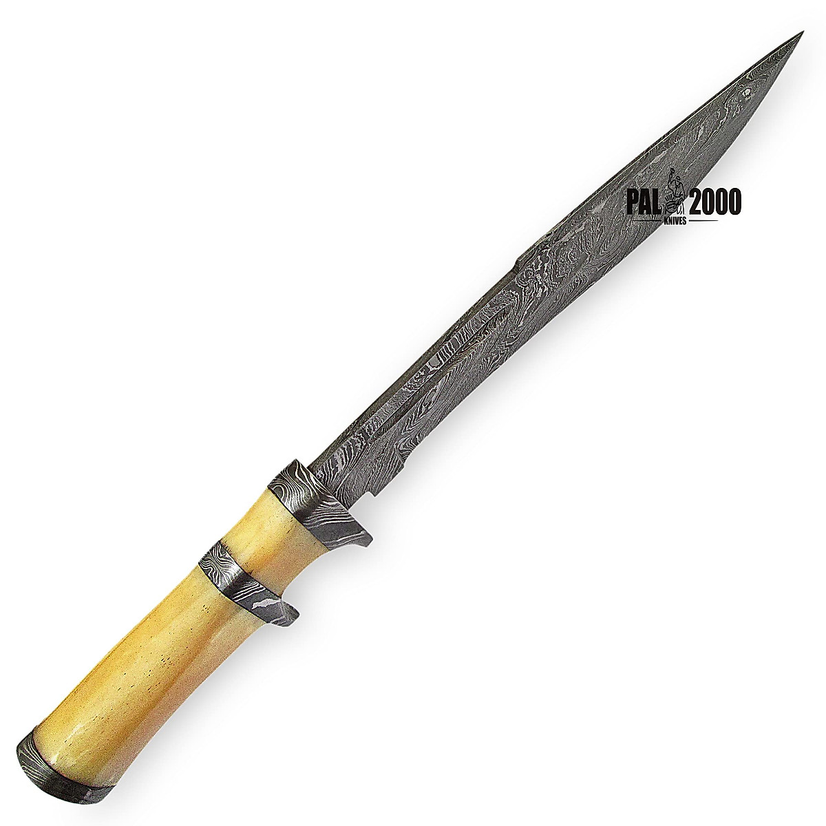 PAL 2000 KNIVES HUN-9969 Handmade Damascus Steel Fixed Blade Hunting 13 Inch Knife Camel Bone Handle