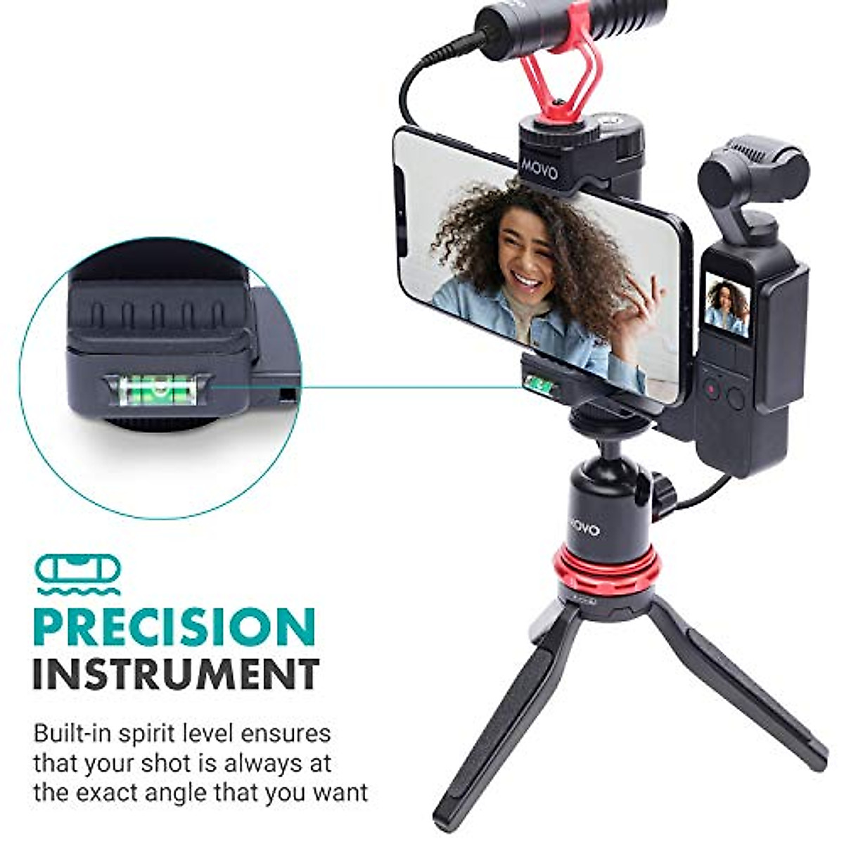 Movo OPR-50 Smartphone Video Rig Compatible with DJI OSMO Pocket 1, 2 - Includes Smartphone Mount and 2X Shoe Mount for Video Microphone, Video Light, and More - Phone Stabilizer for Video Recording