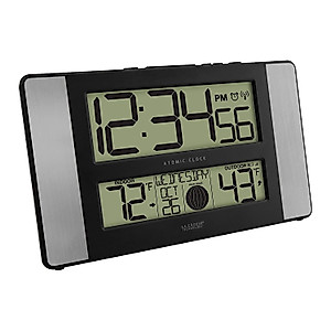 La Crosse Technology Atomic Digital Clock with Temperature and Moon Phase, Aluminum Finish (513-1417AL)