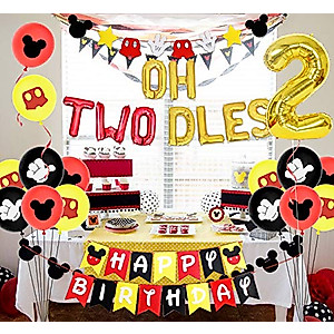 Cartoon Mouse 2nd Birthday Party Supplies Oh Twodles Party Decorations Cake Topper Balloon Happy Birthday Banner Felt Garland