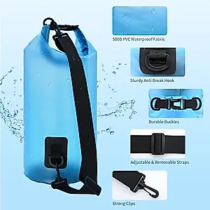 BACK KTCL Waterproof Dry Bag for Women Men,10L/15L Roll Top Lightweight Dry Storage Bag Backpack,Floating Sack with Waterproof Phone Case, Kayaking,Swimming, Camping, Hiking, Beach (Blue, 10L)