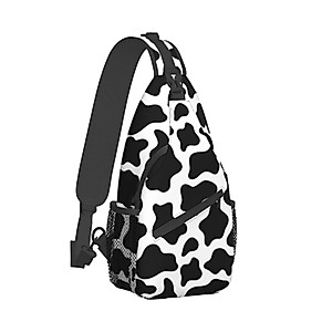 Cow Chest Sling Bag Seamless Pattern Black White Cow Print Crossbody Shoulder Backpack Adjustable Chest Rucksack Lightweight Travel Hiking Casual Daypack for Men Women Outdoors Biking Camping Shopping