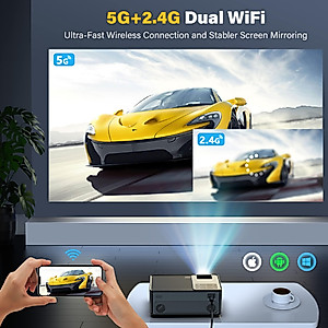 Projector with 5G WiFi and Bluetooth - BIGASUO 540 ANSI Native 1080P Outdoor Movie Projector 4k Support, Home Video Projector Support 200"/Zoom/HiFi, Compatible with HDMI/USB/TV/iOS&Android