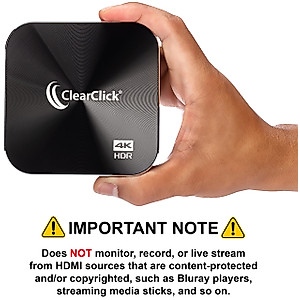 ClearClick 4K HD Video Capture Box Ultimate (USB Edition) - Record & Live Stream 4K30 or 1080P from 4K60 HDR HDMI Gaming Systems, Camcorders, DSLRs