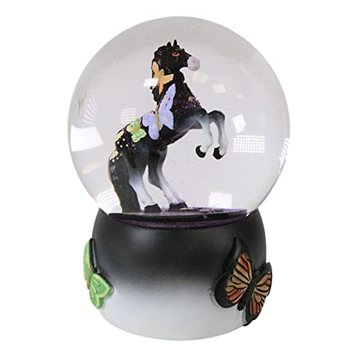 Ebros Gift Trail of Painted Ponies Western Metamorphosis Butterflies Black Beauty Horse Glitter Water Globe 5.25" Tall Farmhouse Ranch Cabin Country Snow Globes Collectible Figurine