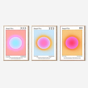 Multicolor Gradient Aura Angel Numbers Poster Sets Inspirational Quotes Room Aesthetic Canvas Wall Abstract Minimalist Art Paintings Y2k Style Room Wall Decor for Bedroom Office (B,3P 12 x 16 in Unframed)