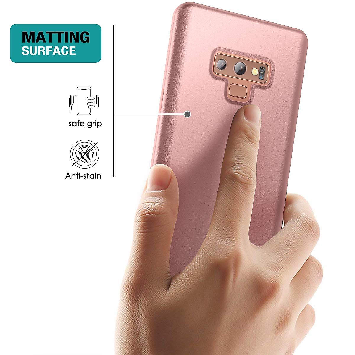 SURITCH Case for Samsung Galaxy Note 9,【Built in Screen Protector】【Support Wireless Charging】 Soft TPU Back Cover+PC Bumper Full Body Protective Case Shockproof for Note 9 Case 6.4"(Rose Gold)