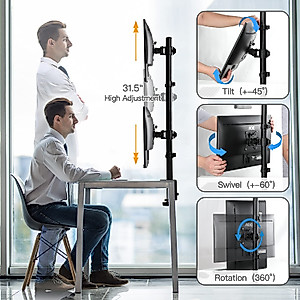 HUANUO Vertical Dual Monitor Mount, Stacked Monitor Stand for 2 Monitors with Height Adjustment Computer Monitor Arm Supports Two 17 to 32 Inch with C Clamp Each Monitor Desk Mount Hold up to 17.6lbs