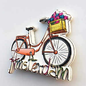 Amsterdam Holland 3D Bicycle Refrigerator Magnet Tourist Travel Souvenirs Handmade Resin Craft Magnetic Stickers Home Kitchen Decoration Netherlands Fridge Magnet Collection Gift