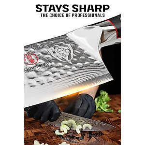 DALSTRONG Knife Block Set - 5 Piece - Shogun Series ELITE - AUS-10V High-Carbon Japanese Steel - Black G10 Handles - Acacia Wood - Damascus - Kitchen Knife Set with Block - Professional Cutlery Set