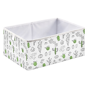 Kigai Cactus Pattern Storage Bins Cube Foldable Storage Baskets Bin Waterproof Home Organizer with Handles Basket for Toy Nursery Blanket Clothes, 11x11x11 Inch
