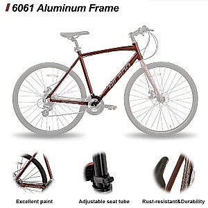 HH HILAND Road Hybrid Bike Urban City Commuter Bicycle with Disc Brake for Men Comfortable Bicycle 700C Wheels 24 speeds Bikes Red 53cm
