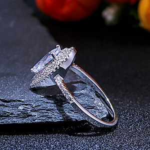 WDIYIEETN White Gold Plated Sterling Silver Teardrop Halo Pear Cut Cubic Zirconia CZ Crystal Engagement Wedding Ring for Women (9)