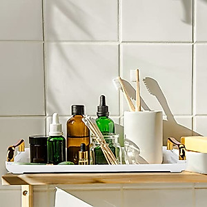 Serving Tray with Handles, 2 Pack (16inches & 12inches) White Plastic Serving Trays for Breakfast, Decorative Trays with Gold Handles for Coffee Table & Living Room