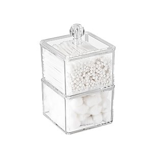 AMG Bath Collections 2-Tier Acrylic Storage Organizer Stackable Countertop Cotton Ball Holder, Jewelry and Cosmetic Storage Clear Compact Design Organizer Storage Pantry Organization