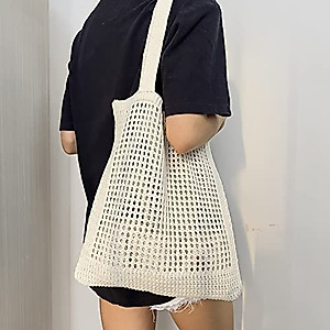 Polyester Fiber Shoulder Handbags Hollow Out Knitted Fashion Women Shopping Shoulder Bags Solid Color Totes Bags