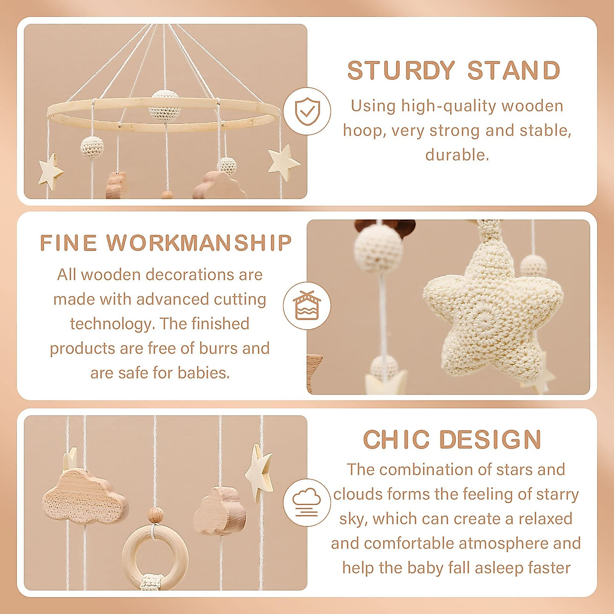 Boho Baby Mobile,Mobile for Crib,Neutral Baby Crib Mobile,Boho Nursery Decor,Handmade Baby Mobile,Boho Crib Mobile Kids Room Nursery Decor（Arm Not Included）