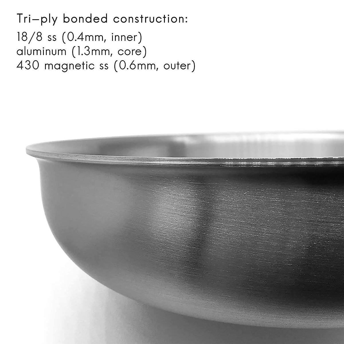 Fortune Candy 8-Inch Fry Pan with Lid, 3-ply Skillet, 18/8 Stainless Steel, Dishwasher Safe, Induction Ready, Silver