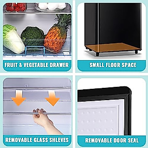 WANAI Compact Mini Refrigerator 3.5 Cu.Ft Small Refrigerator with Freezer, Retro Mini Fridge with Dual Door,7 Adjustable Thermostat, Adjustable Shelves For Dorm, Office Bedroom,Black