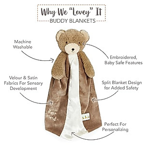 Bunnies By The Bay "The Bear" Buddy Blanket - 16" Stuffed Bear and Baby Security Blanket - Super Soft Velour with Satin Lining - Gray