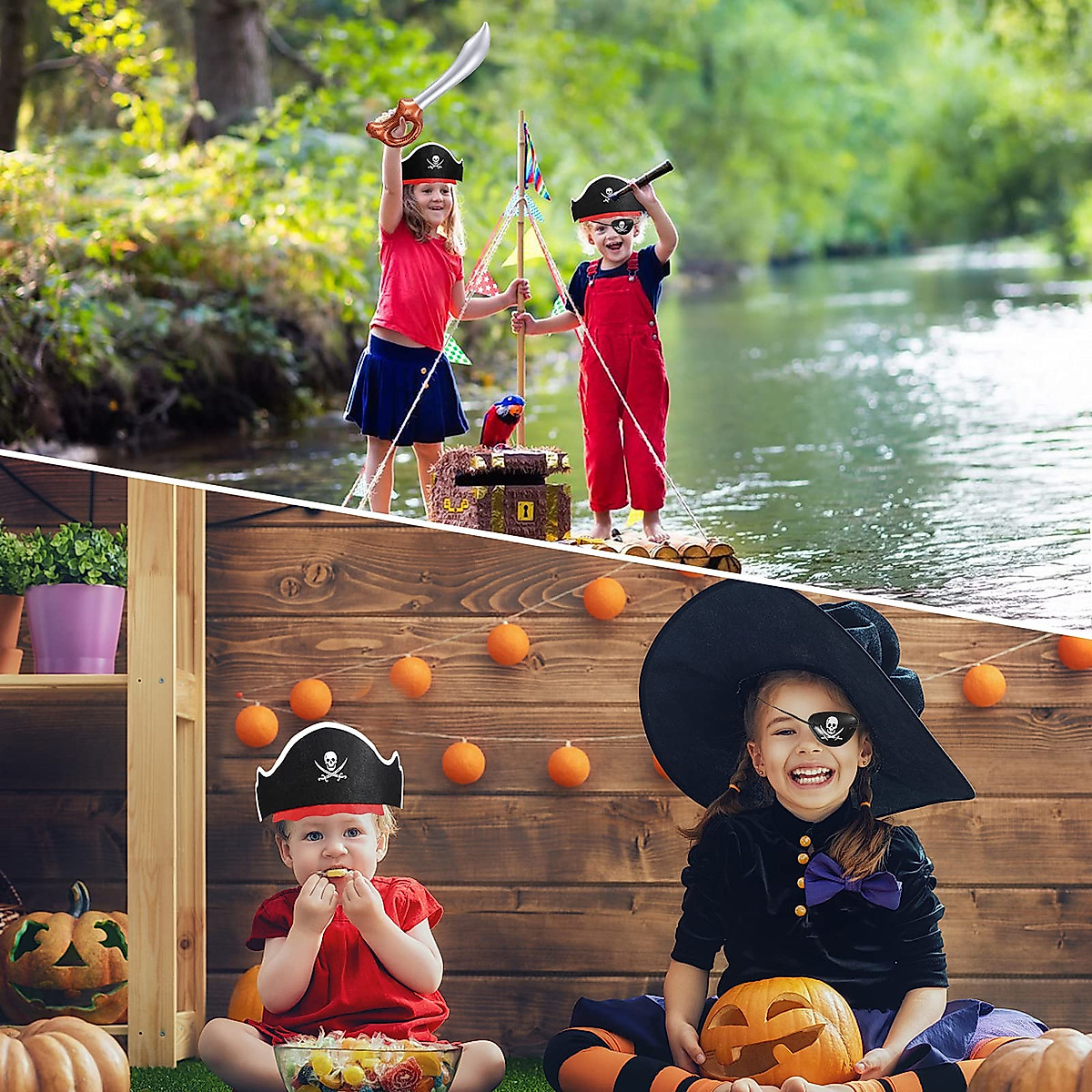 Legigo 36 Pcs Pirate Costume Set - Classic Skull Print Hat, Eye Mask, 18 Pcs Captain Hat and Eye Patch for Cosplay, Fancy Dress, and Halloween