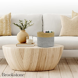 BROOKSTONE, Small Cotton Rope Storage Basket, Woven Bin with Handles, Baby Nursery Organizer, Perfectly Sized at 8.75” X 7”, Use in Living Room/Bedroom, Suitable for Any Décor Style