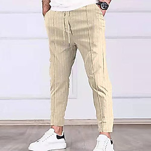 Rela Bota Mens Fashion Striped Sweatpants - Casual Skinny Trousers Slim-fit Jogger Sport Pants Khaki M