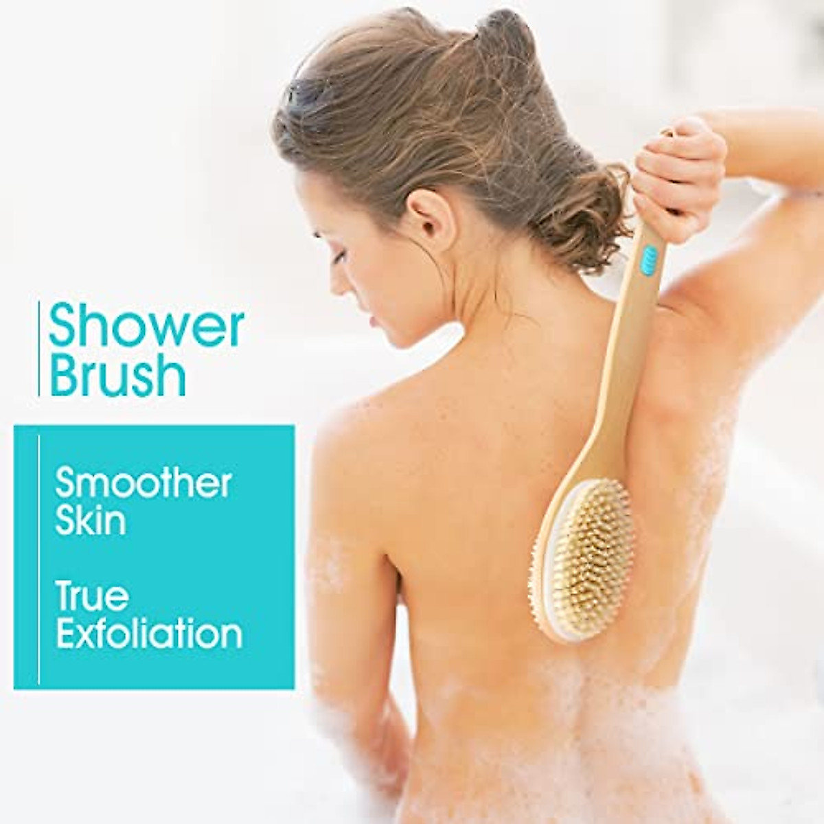 Back Brush for Shower and Bath (Shower Body Brush), Long Handled Body Brush, Two Sided Back Brush with Hard and Soft Bristles (Body Scrubber), Shower Back Scrubber (Bath Brush) with Exfoliating Glove