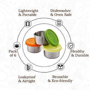 ROSSETTO FR 18/10 Stainless Steel Salad Dressing Containers, 6x1.7 oz Smal Sauce Containers with Lids, Reusable Condiment containers for Lunch Box, Dressing to Go Containers, Leakproof