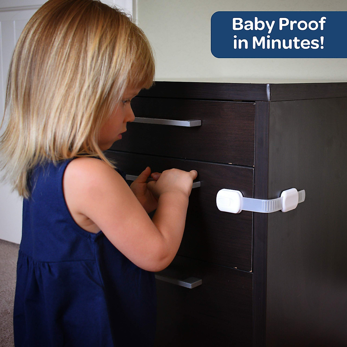 8-Pack Child Safety Cabinet Locks - Adjustable Child Cabinet Locks with 3M Adhesives - White and Clear Baby Locks for Cabinets and Drawers, and More - Easy to Install Baby Proofing Cabinets by Wittle